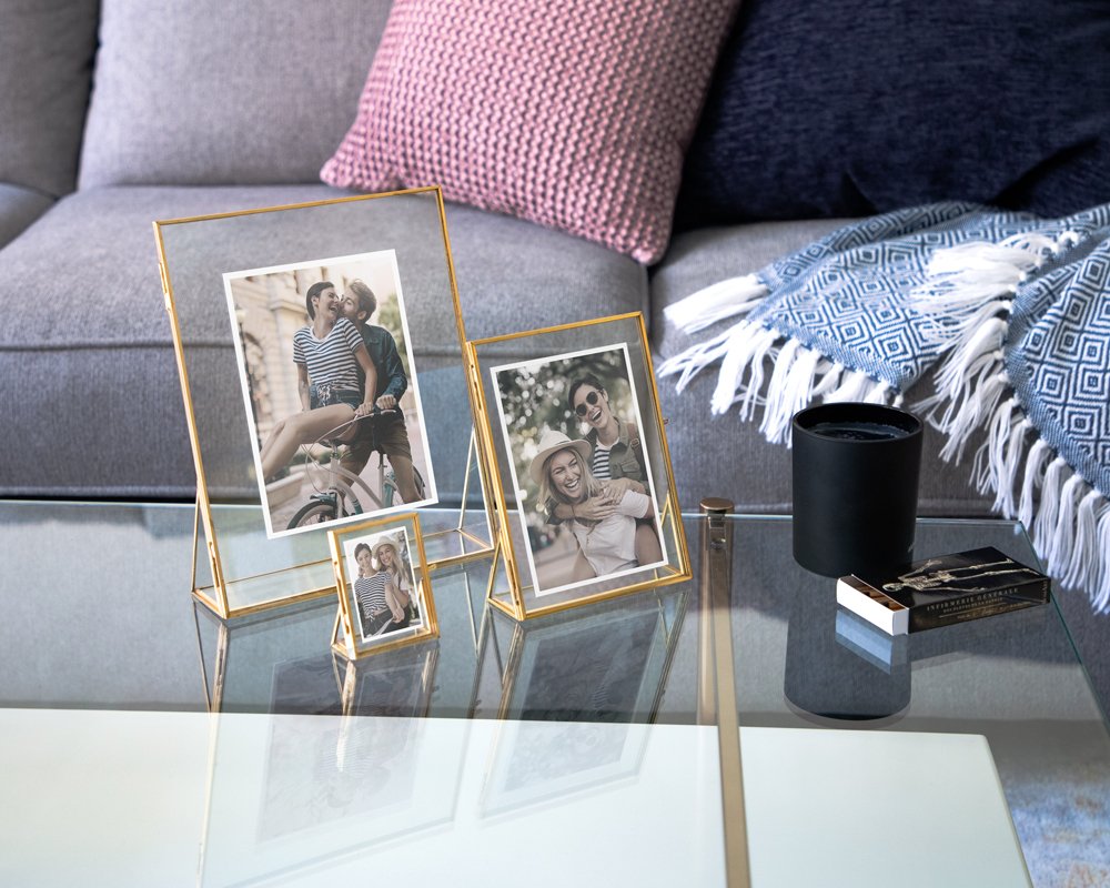 Isaac Jacobs Vintage Style Brass and Glass, Floating Photo Frame, Meta ...