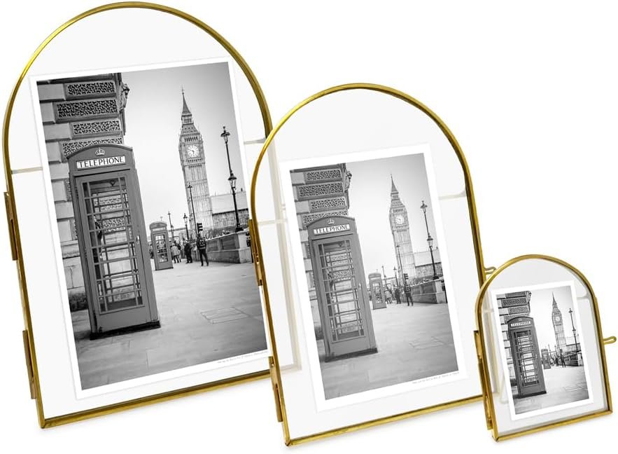 Isaac Jacobs Vintage Style, Arched Brass & Glass Metal Floating Pictur ...